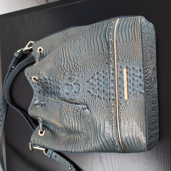 Brahmin | Bags | Brahmin Marlowe Slate Stratos Leather Drawstring ...